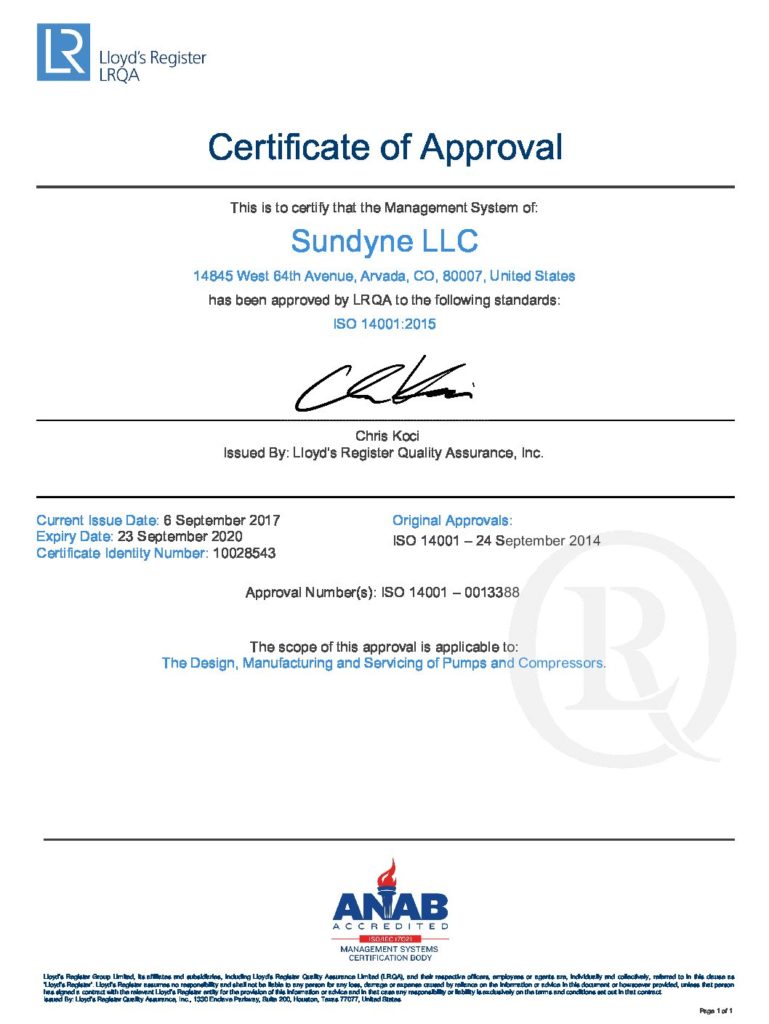 Quality and Accreditations | Sundyne Pumps and Compressors